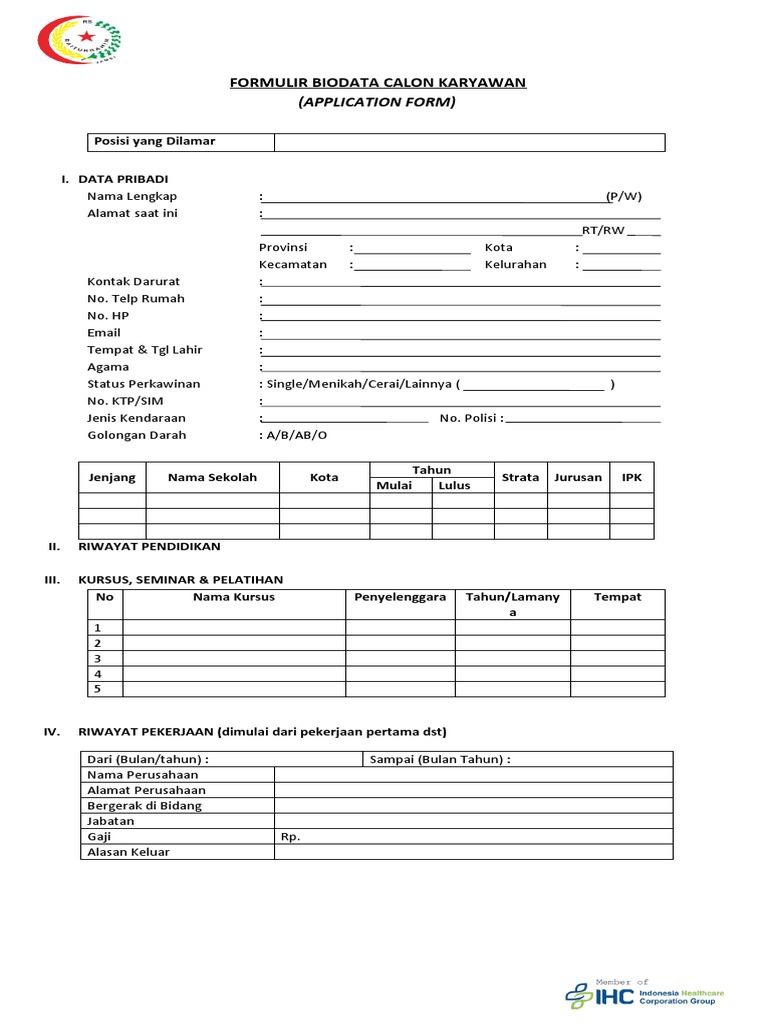 Formulir Biodata Calon Karyawan | PDF