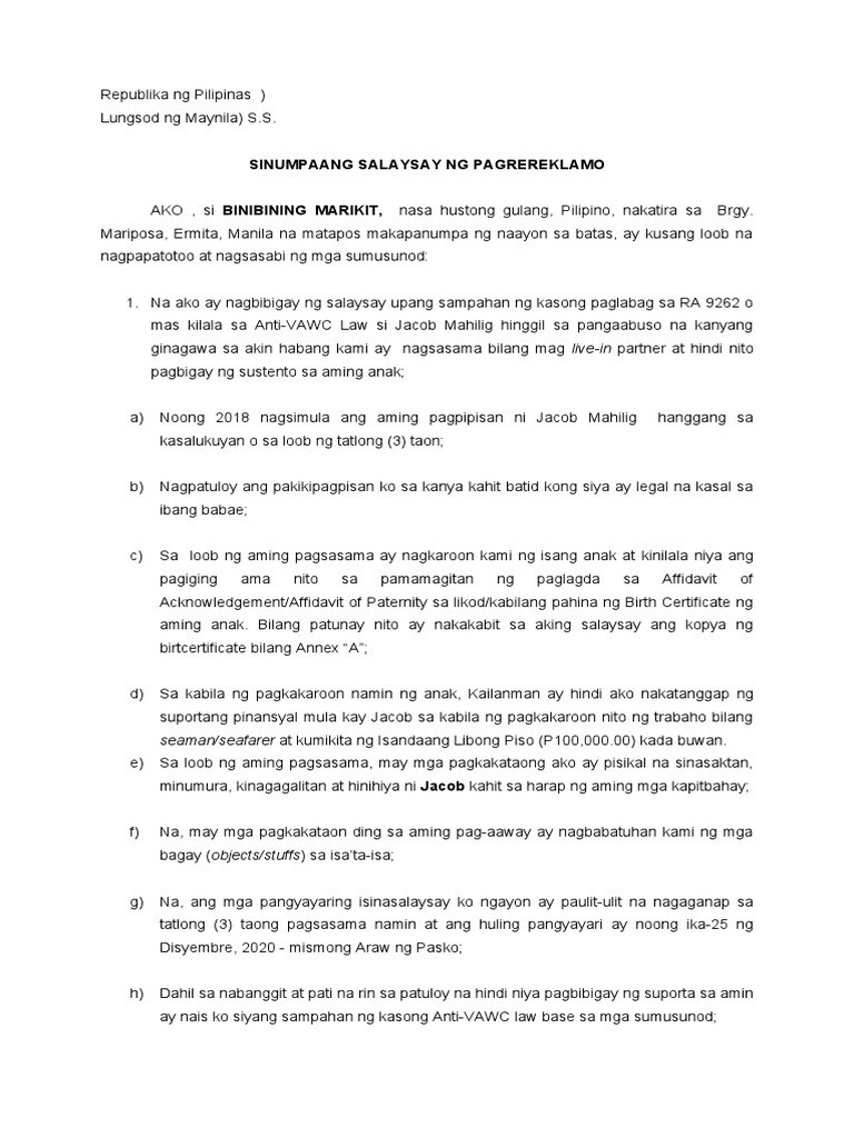 Complaint Affidavit Sample | PDF