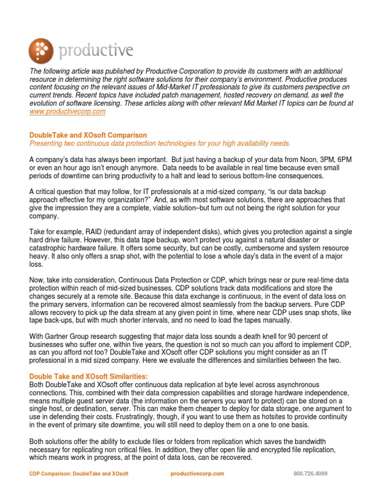 DoubleTake and XOsoft Comparison | PDF | Replication (Computing) | Backup