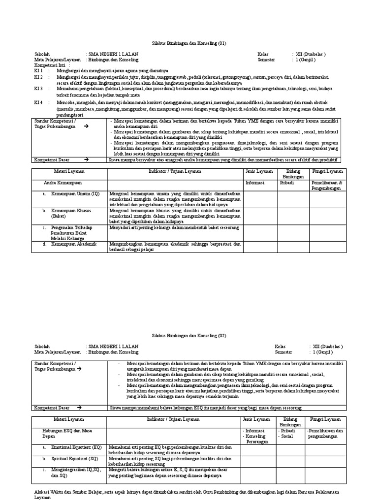 Silabus BK Kelas XII Kurikulum Merdeka | PDF