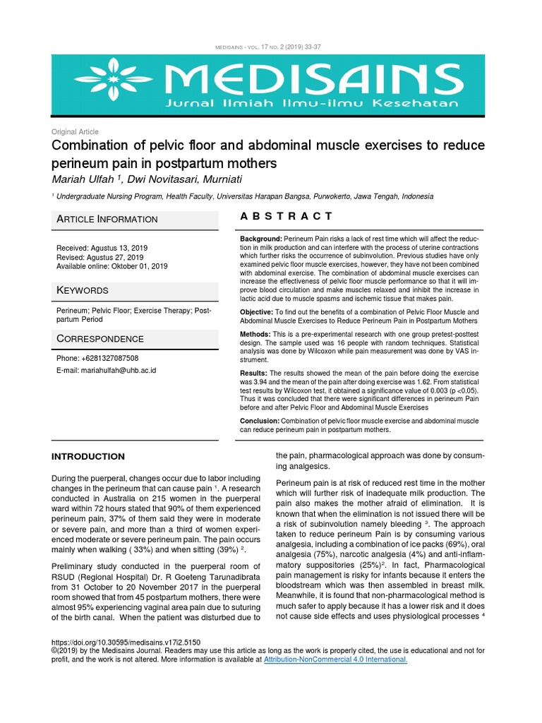 Combination of Pelvic Floor and Abdominal Muscle e | PDF | Postpartum ...