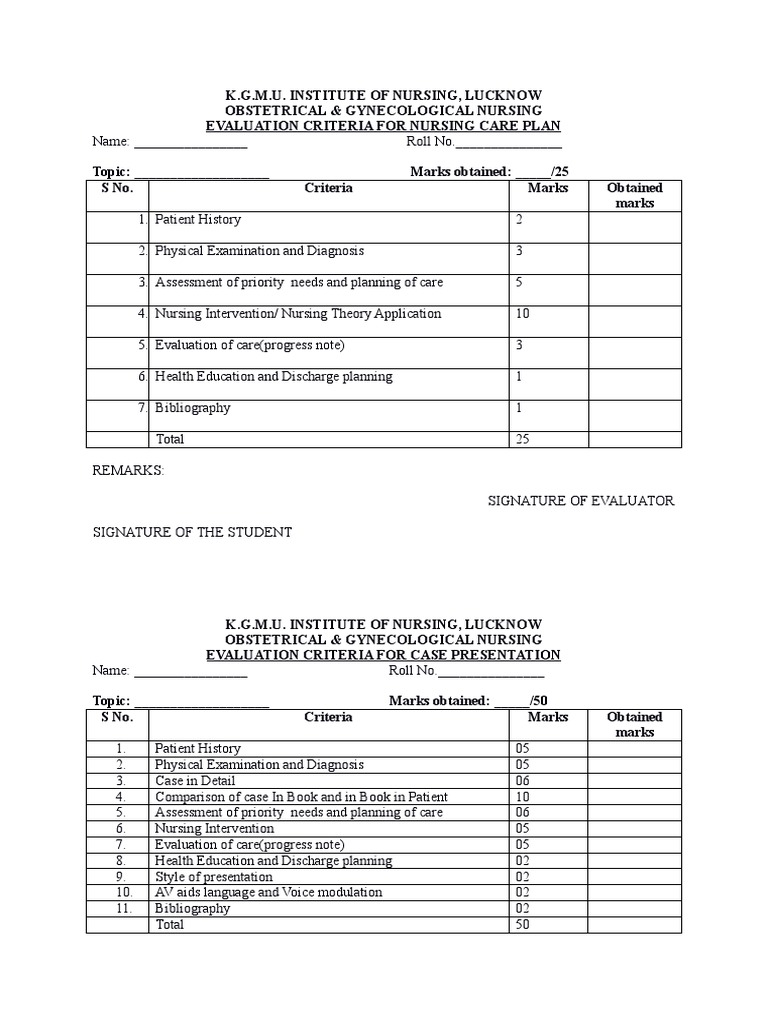 EVALUATION FORMATS of OBG II | PDF | Nursing | Physical Examination