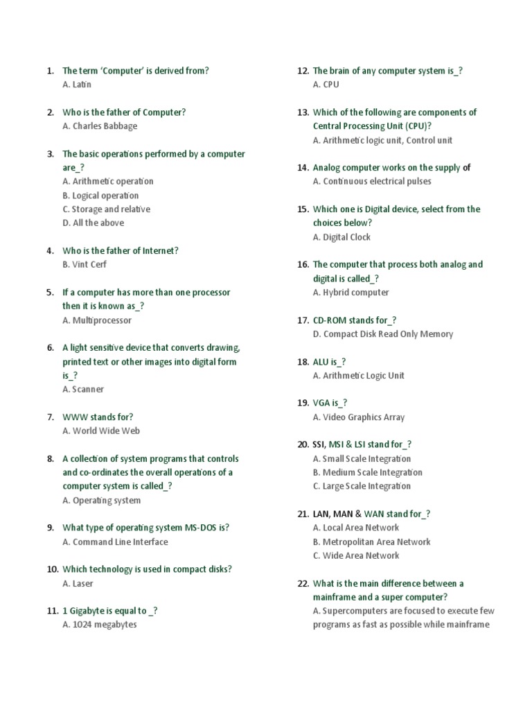 1 Computer Mcqs | PDF