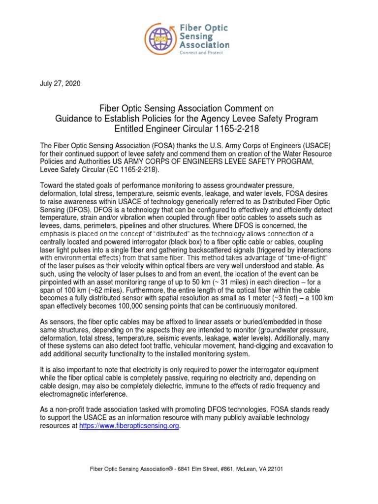 USACE Levee Safety Comment 07272020 | PDF | Optical Fiber | Applied And ...