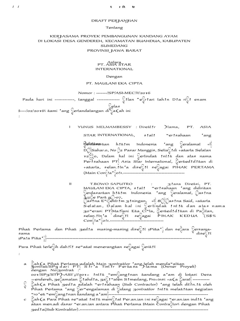 Dokumencontoh Draft Kontrak Kandang Ayam | PDF | Bisnis