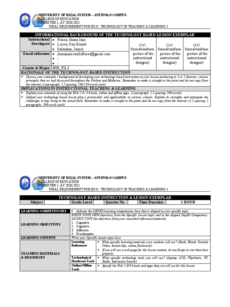Informational Background of The Technology Based Lesson Exemplar | PDF ...