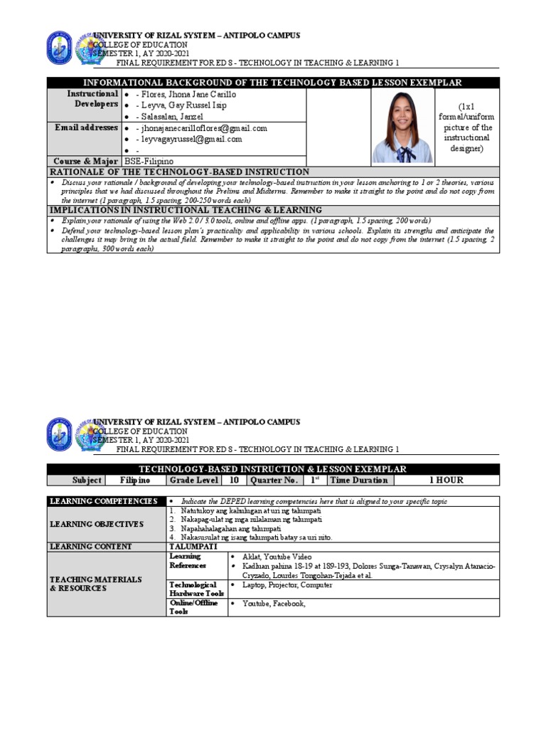 Informational Background of The Technology Based Lesson Exemplar | PDF | Lesson Plan