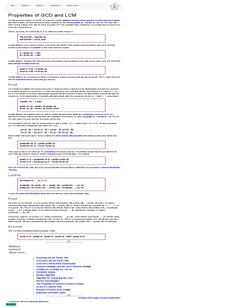 Properties of GCD and LCM | PDF | Teaching Mathematics | Mathematical ...