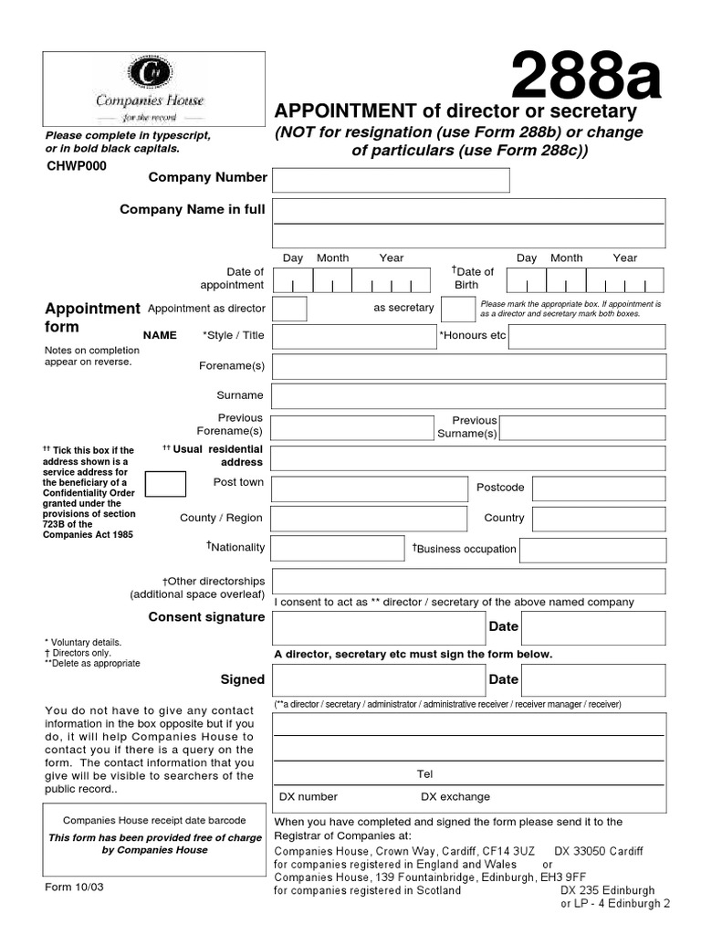 APPOINTMENT of Director or Secretary: (NOT For Resignation (Use Form ...