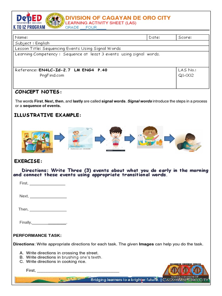 Sequencing Events with Signal Words | PDF