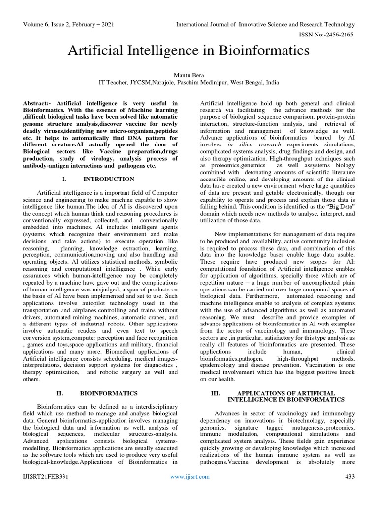Artificial Intelligence in Bioinformatics | PDF | Bioinformatics | Dna Sequencing