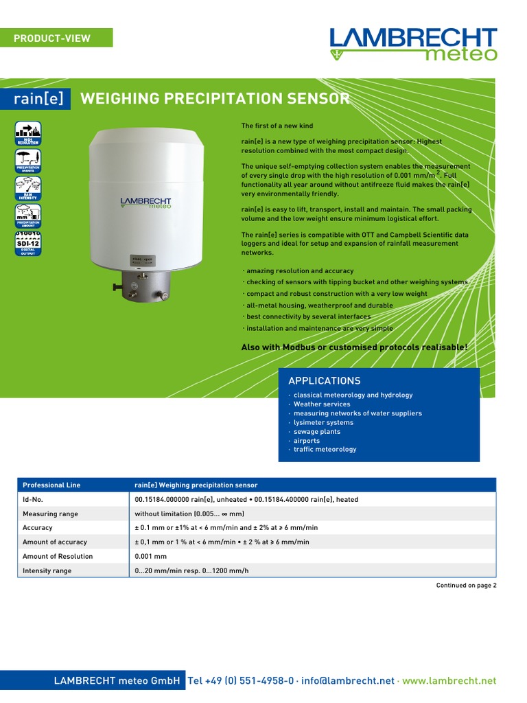 Rain (E) - Weighing Precipitation Sensor - Datasheet | PDF | Rain ...