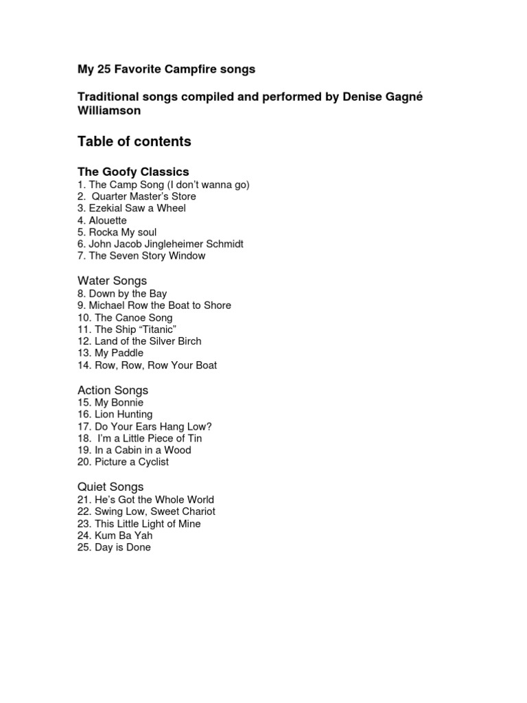 Campfire Songs Lyrics