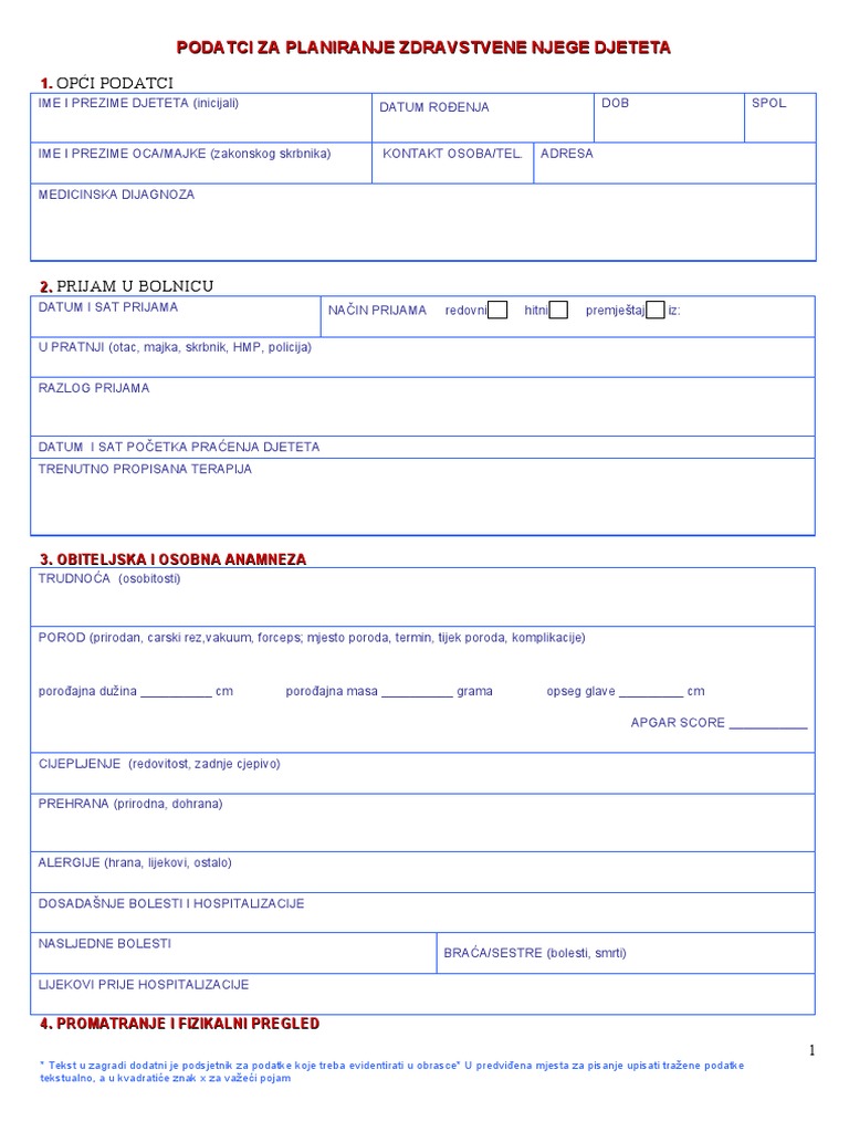 Sestrinska Anamneza Dijete | PDF