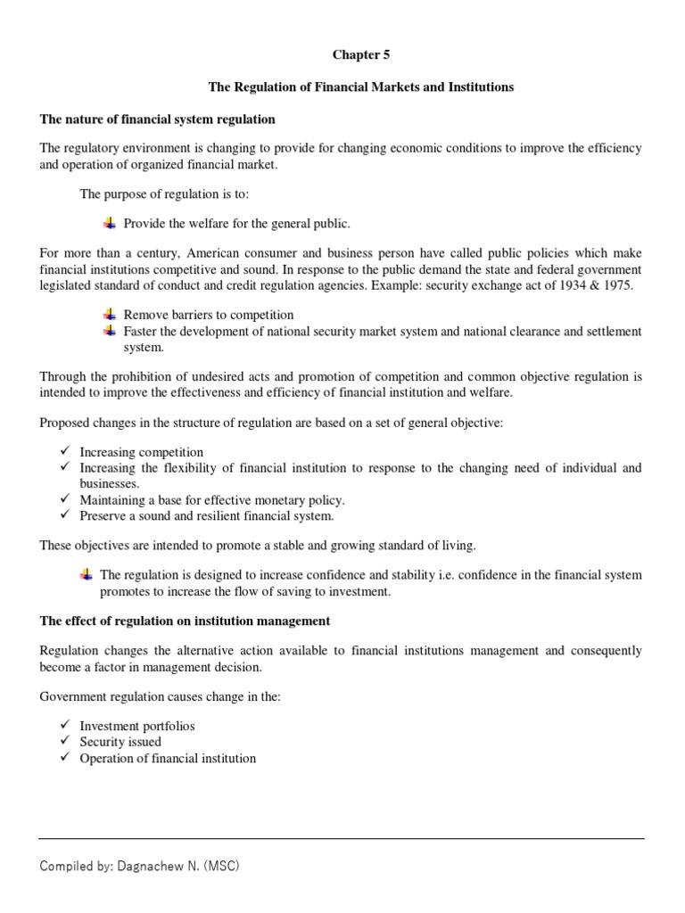 Chapter 5 Regulations of Financial Market S and Institutions | PDF ...