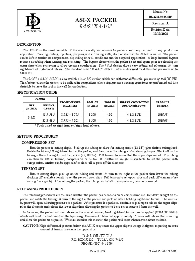 Asi-X Packer: Description | PDF | Pipe (Fluid Conveyance) | Casing ...
