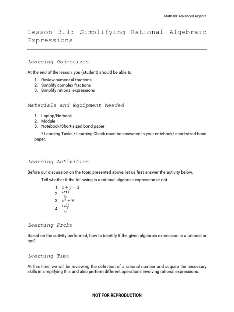 Math IIB - Lesson 3.1 | PDF | Division (Mathematics) | Abstract Algebra