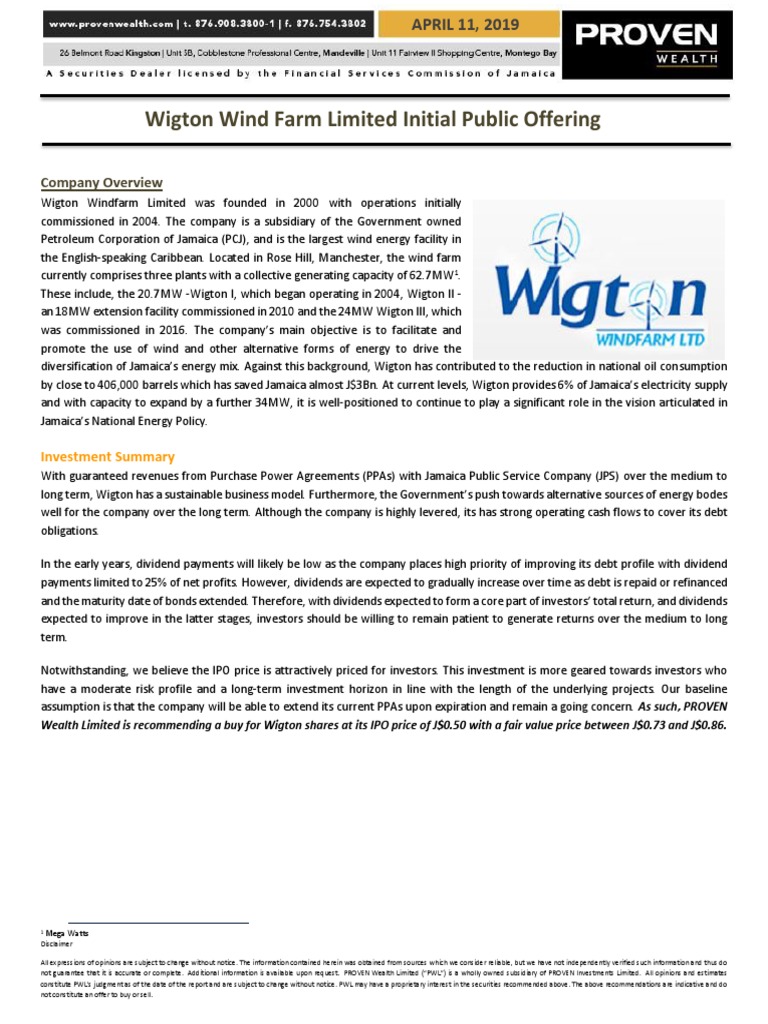 Wigton Wind Farm Limited Initial Public Offering: Company Overview ...
