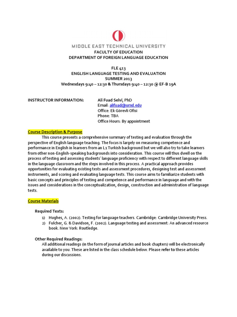FLE 413 Course Syllabus and Schedule | PDF | Language Education ...
