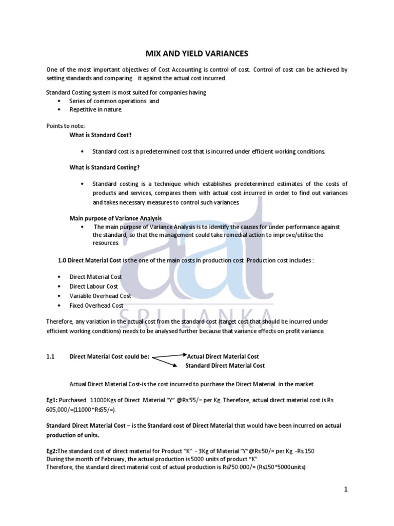 MAF Mixed and Yield Variances (Eng) | PDF | Profit (Economics) | Variance