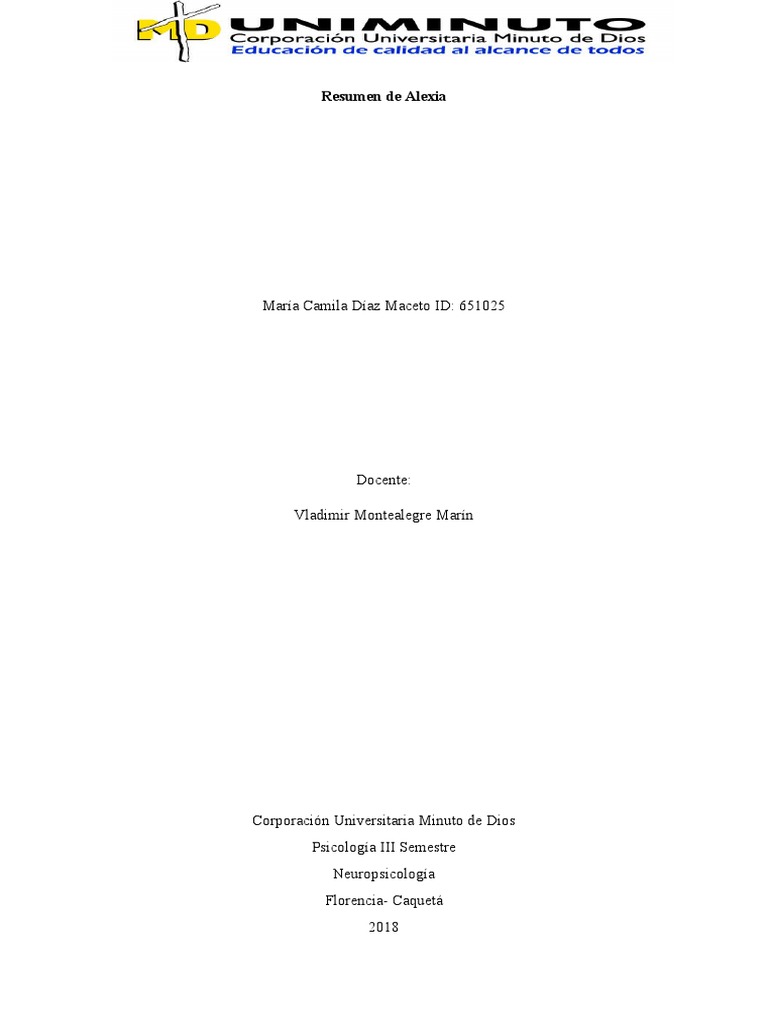 Neuro Resumen Alexia | PDF | Dislexia | Sistema nervioso