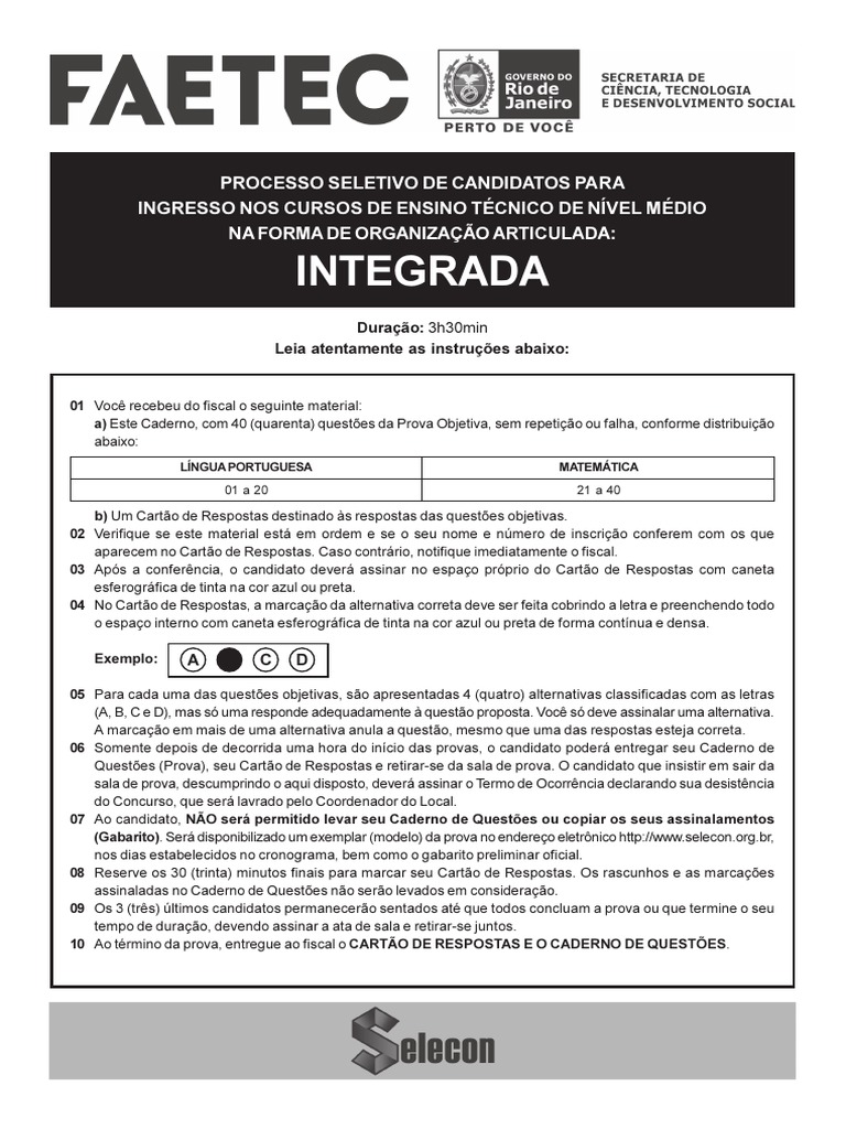 Prova Faetec 2019 | PDF | Aranha | Triângulo