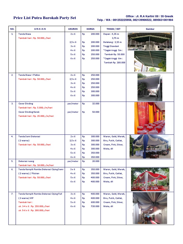 PRICE LIST Putra Barokah Partyset | PDF