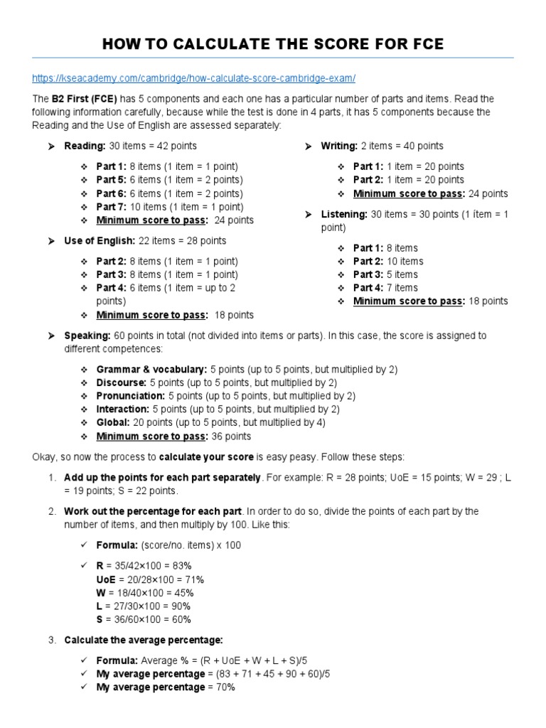 How To Calculate The Score For Fce | PDF | Percentage | Cognition