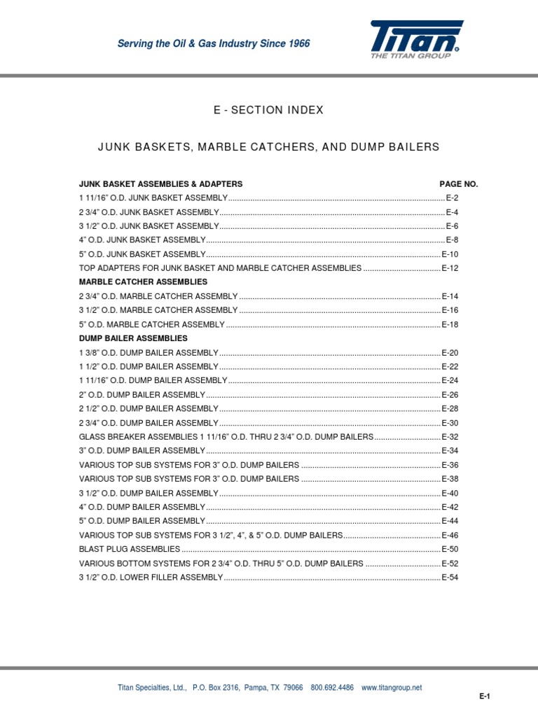 E - Section Index Junk Baskets, Marble Catchers, and Dump Bailers | PDF ...