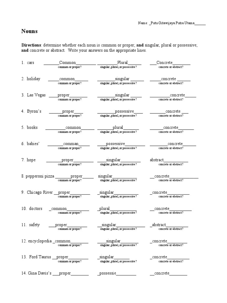 Noun Types Worksheet | PDF | Scientific Classification | Languages