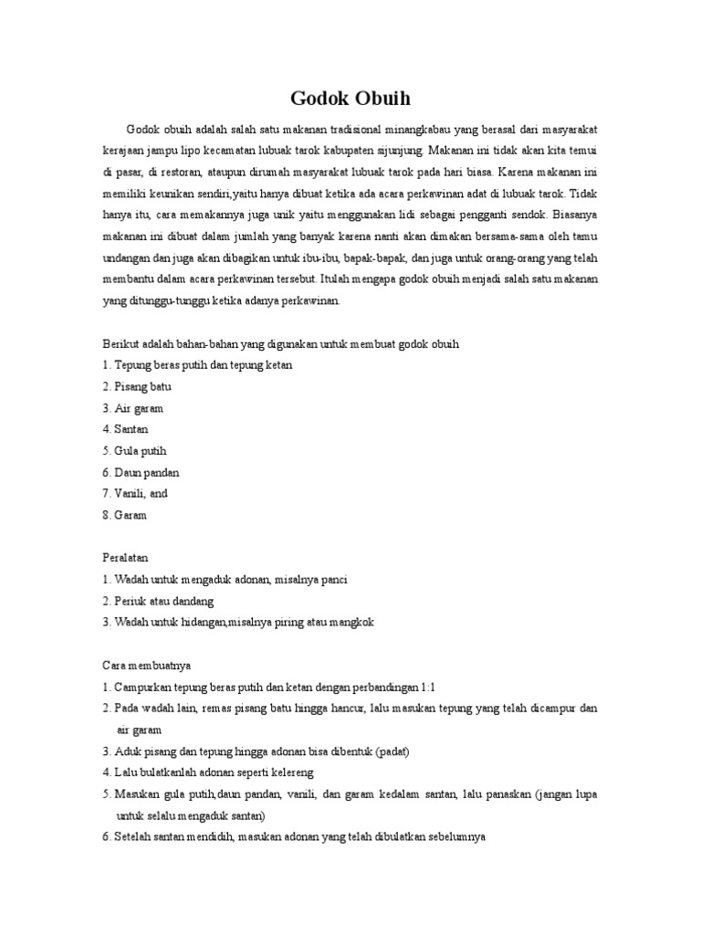 Godok Obuih: Makanan Tradisional Minangkabau | PDF