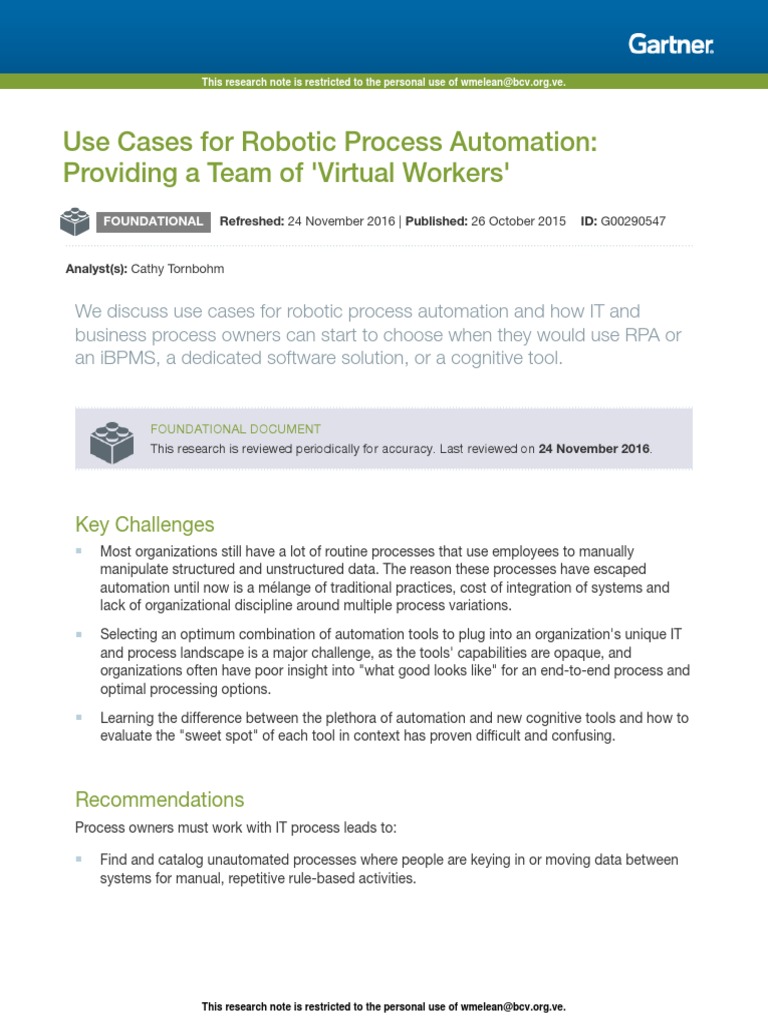 Use Cases For Robotic Process Automation: Providing A Team of 'Virtual ...