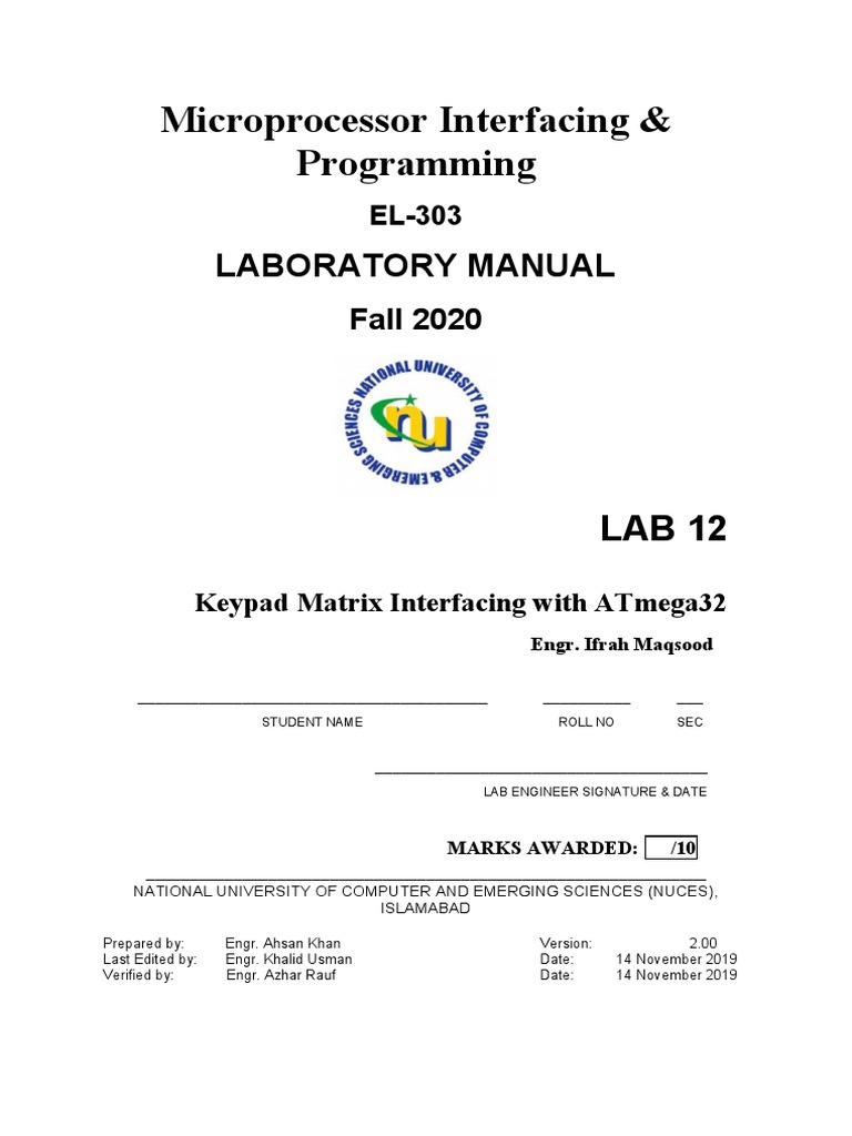 Microprocessor Interfacing & Programming: Laboratory Manual | PDF ...