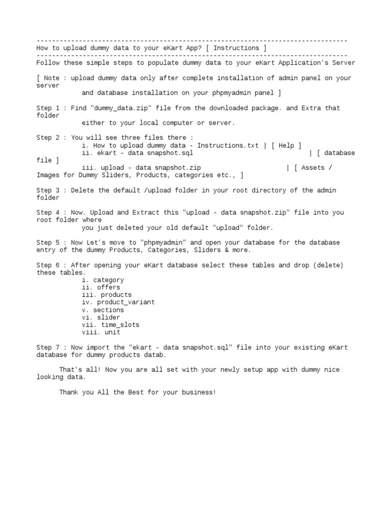How To Upload Dummy Data - Instructions | PDF