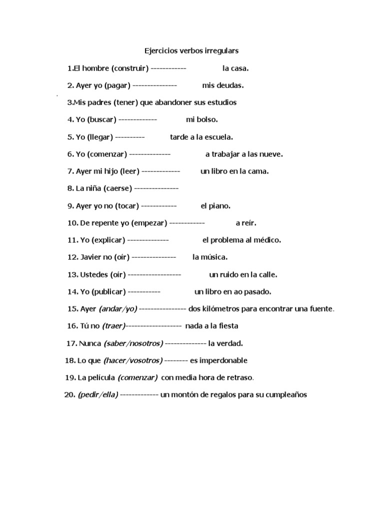 Ejercicios Verbos Irregulars | PDF | Estudios de idiomas extranjeros