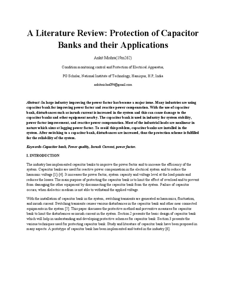 Capacitor Bank Protection | PDF | Capacitor | Fuse (Electrical)