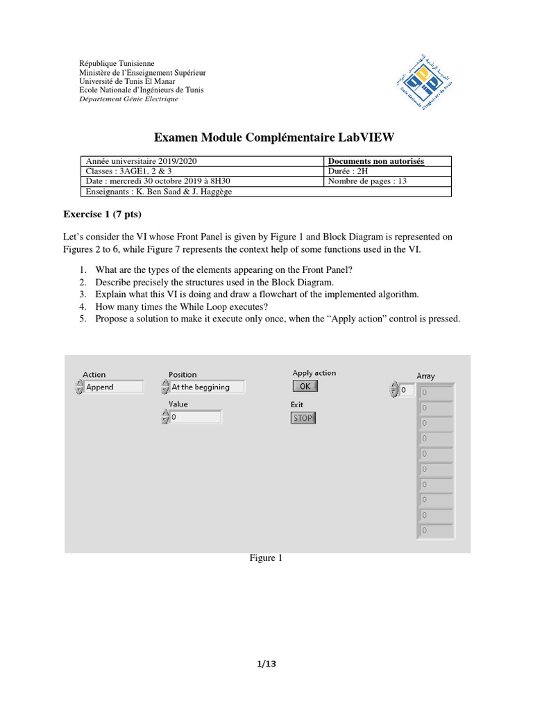 Examen Module Complémentaire Labview: Exercise 1 (7 PTS) | PDF ...
