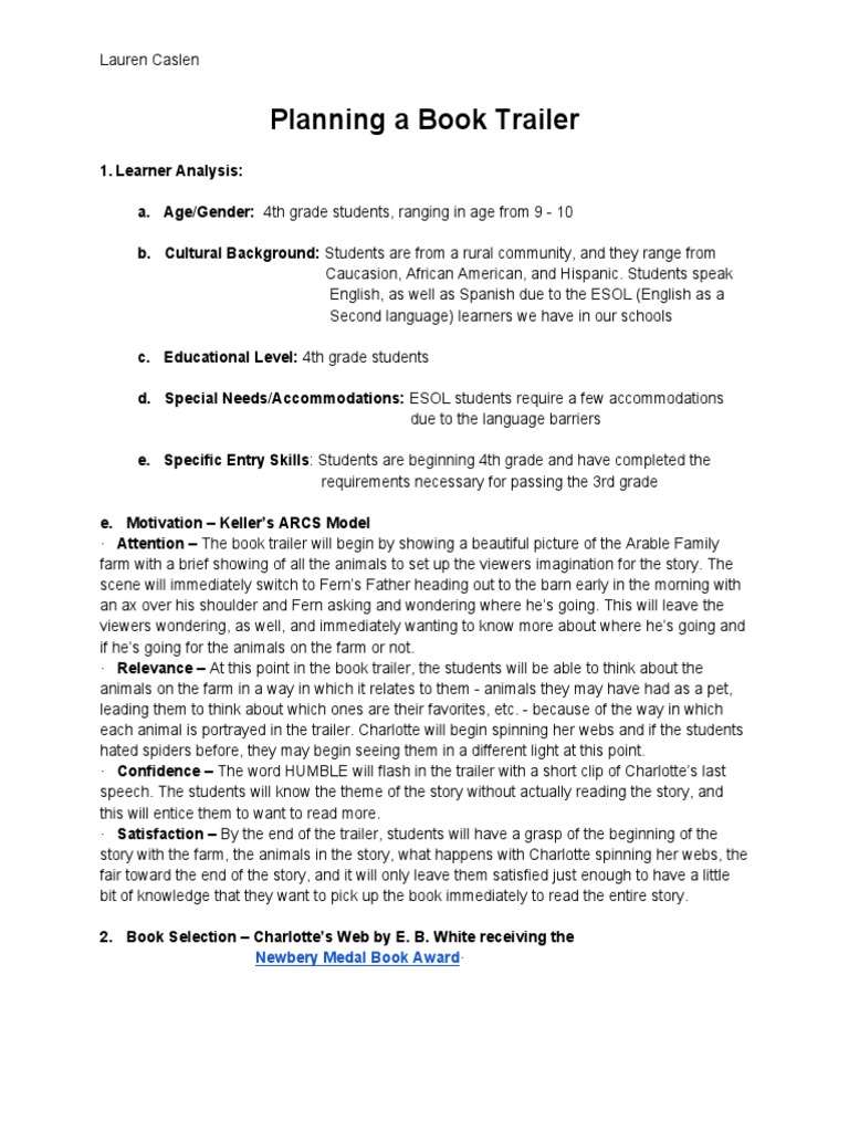 Planning A Book Trailer - Caslen | PDF | English As A Second Or Foreign ...