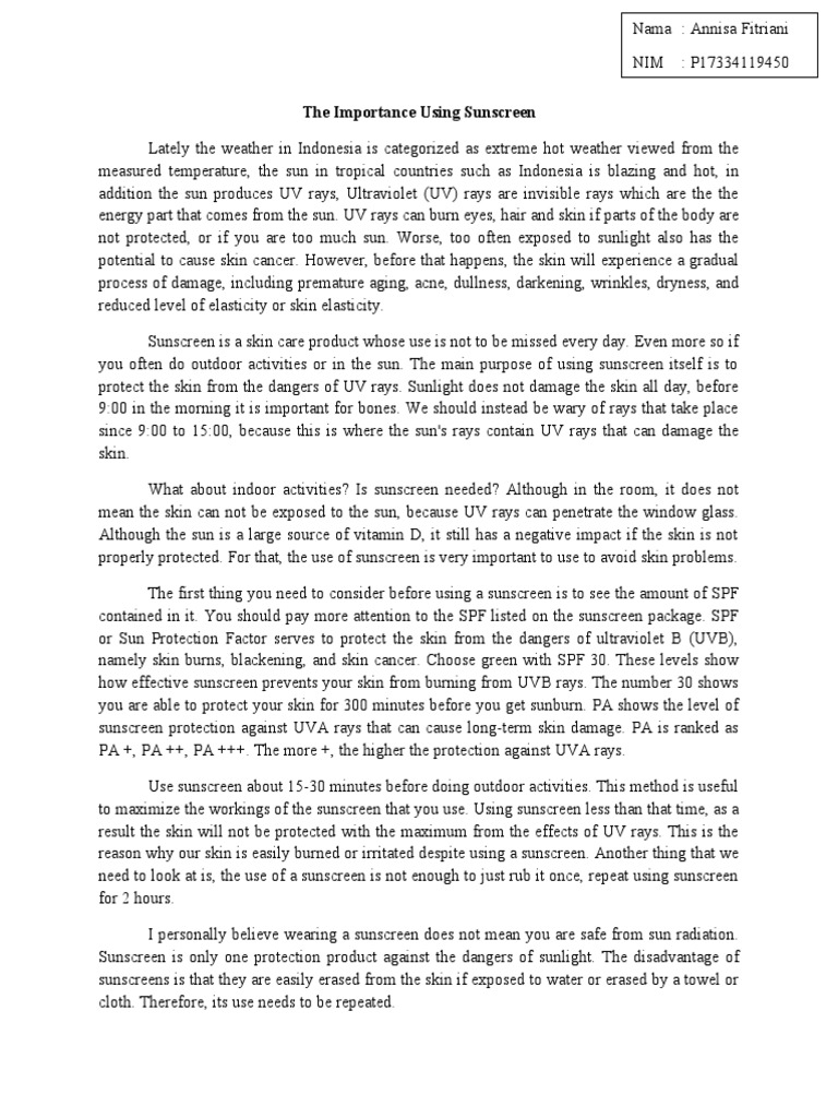 The Importance Using Sunscreen | PDF | Sunscreen | Ultraviolet