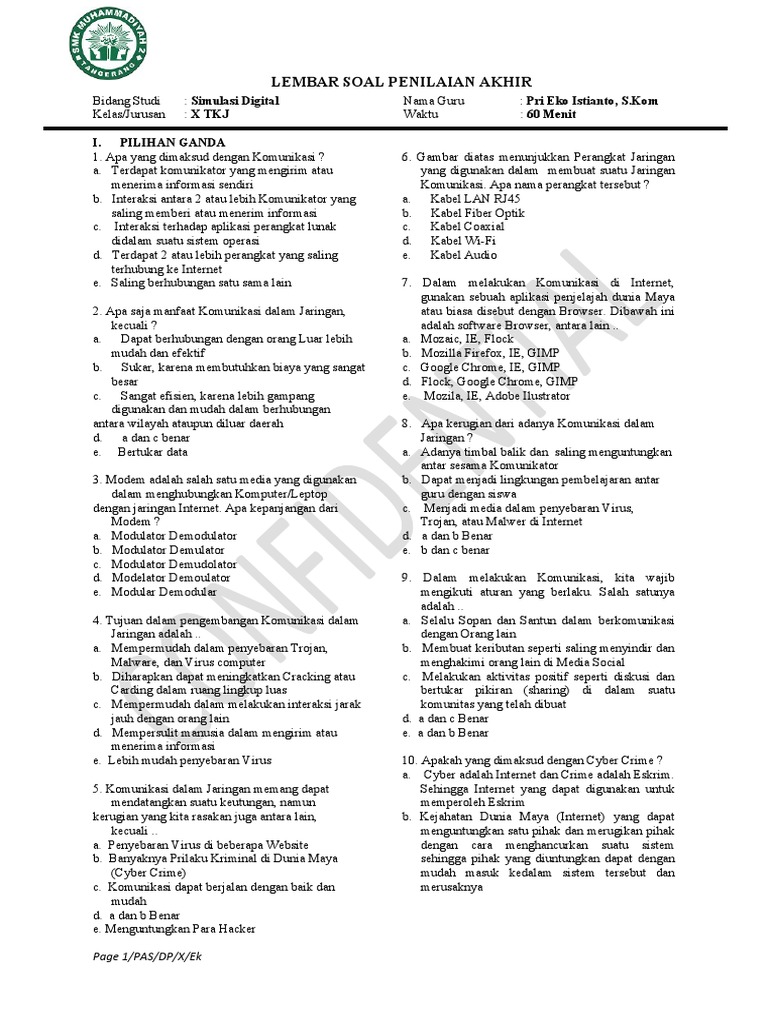 Soal Pas Simdig X | PDF | Seni
