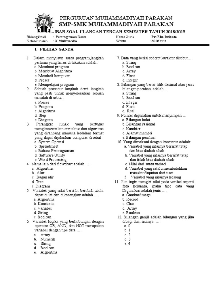 Ulangan Pemrograman Dasar | PDF