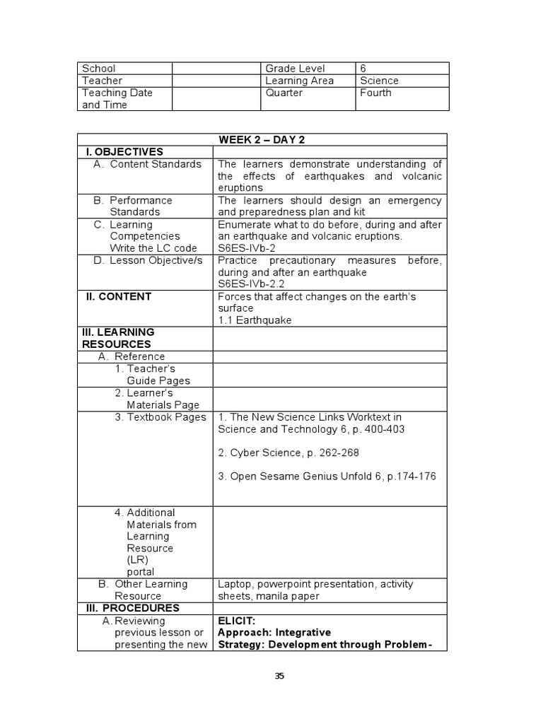 DLL Grade 6 Fourth Quarter Week 2 Day 2 | PDF | Teaching | Learning