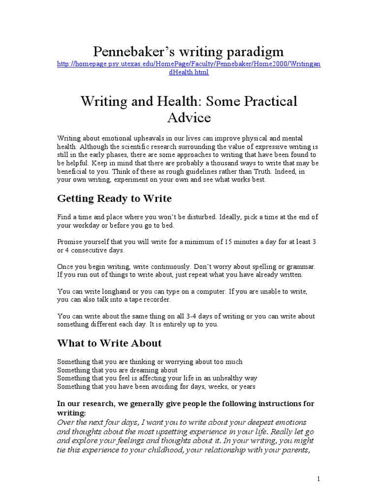 Pennebaker's Writing Paradigm | PDF | Human Nature | Psychological Concepts