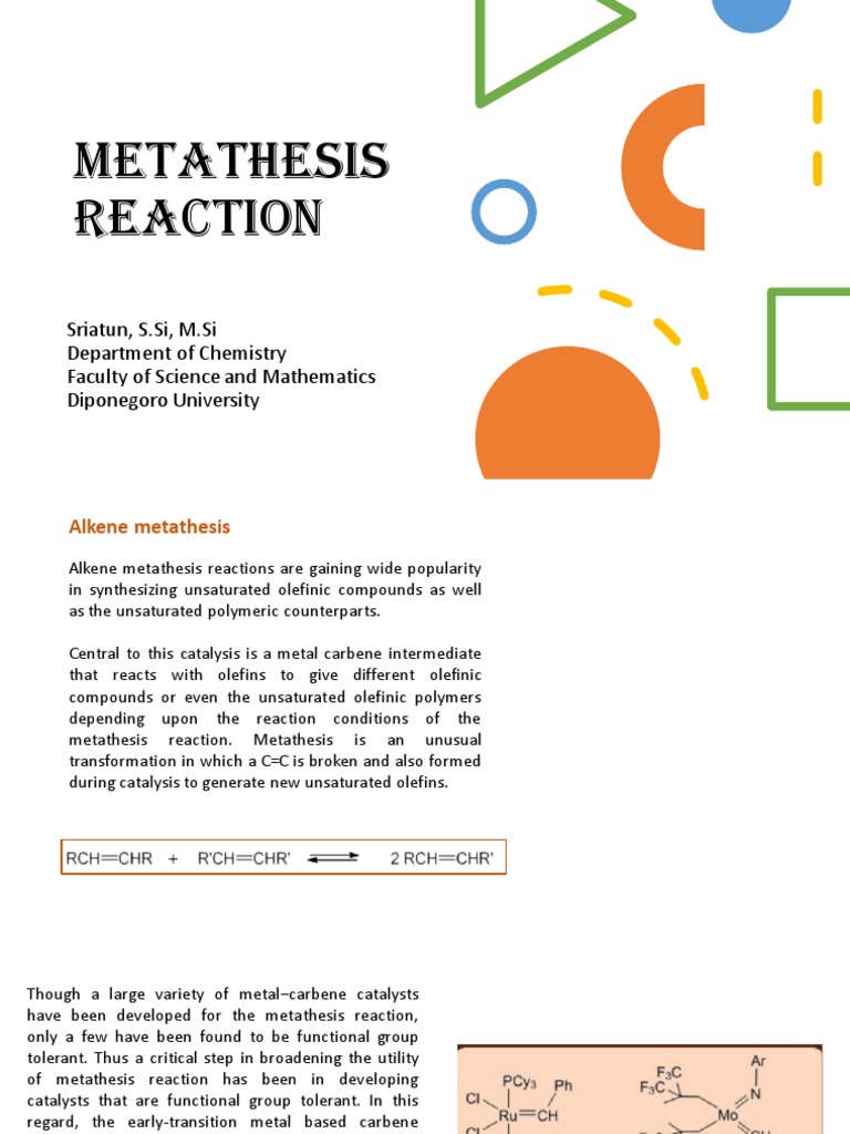 Metathesis Reaction: Sriatun, S.Si, M.Si Department of Chemistry ...
