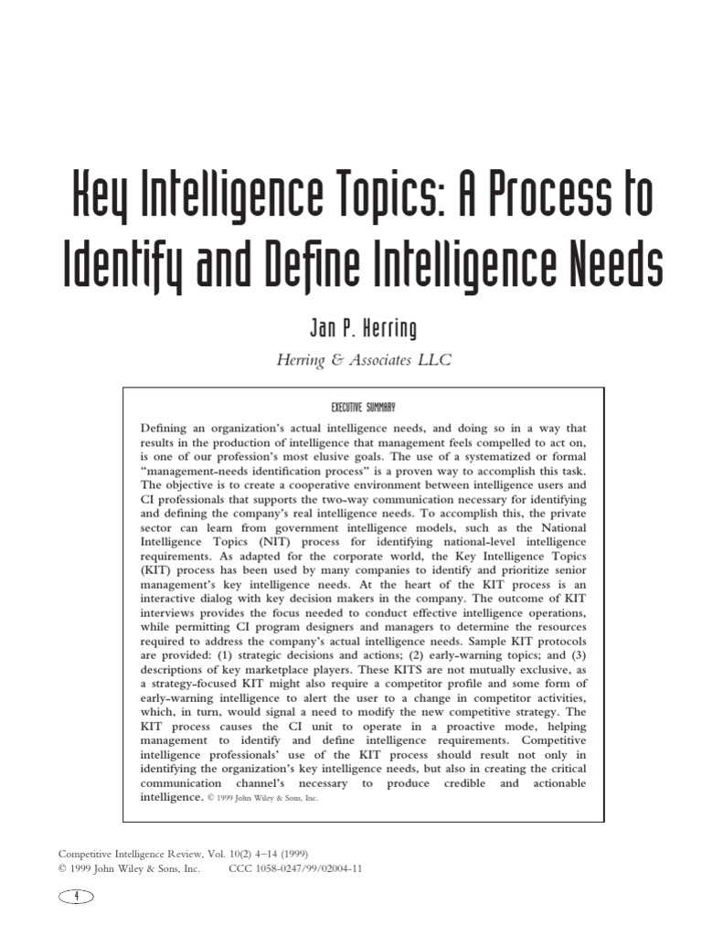 Key Intelligence Topics: A Process To Identify and Define Intelligence ...