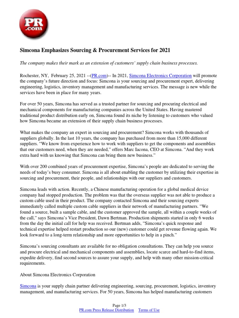 Simcona Emphasizes Sourcing & Procurement Services For 2021 | PDF ...