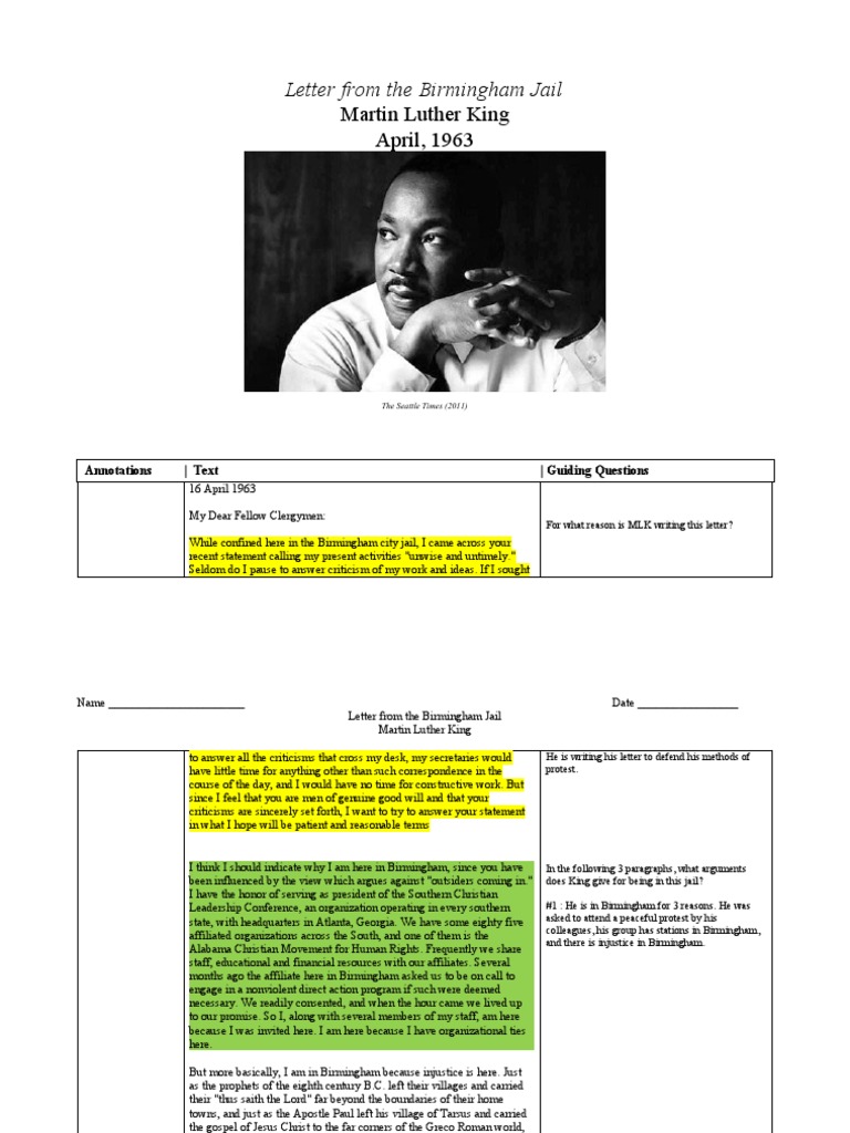 MLK's 1963 Birmingham Jail Letter | PDF | Martin Luther King Jr.