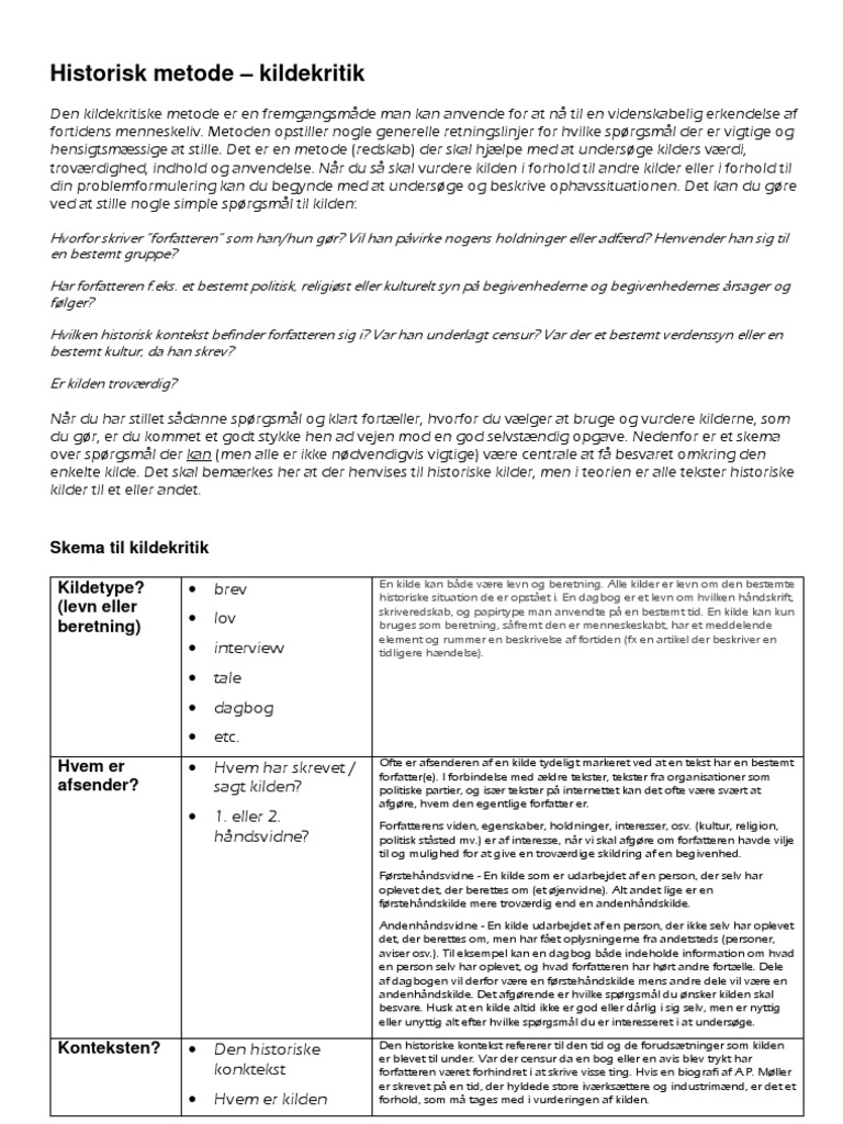 Historisk Metode - Kildekritik | PDF