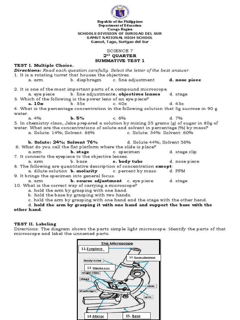2nd Quarter Summative Test | PDF | Microscope | Solution