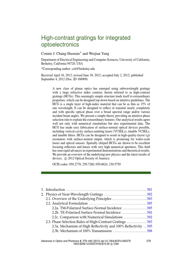 High-Contrast Gratings For Integrated Optoelectronics: Connie J. Chang ...